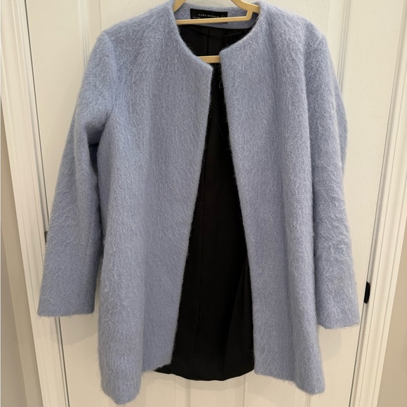 Zara | Jackets & Coats | Zara Blue Teddy Jacket Cozy Plush Design ...